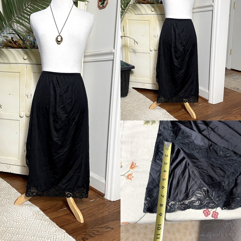 Vintage Black Shadowline Half Slip With Lace Trim And… - Gem